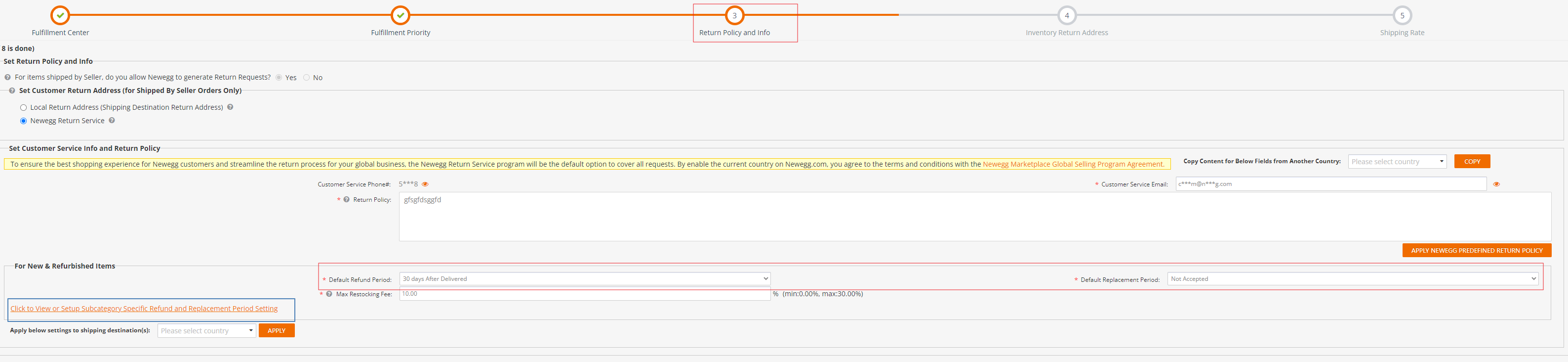 Update Return Policy and Info - Newegg Marketplace Seller Academy