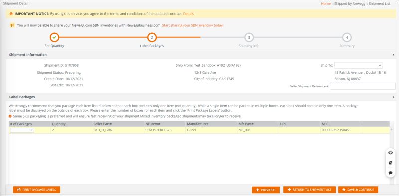 Work on Shipment List for Newegg Warehouse - Shipped by Newegg (SBN ...