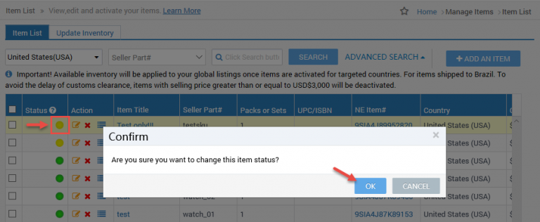 Update Active/Inactive Items - Newegg Marketplace Seller Academy