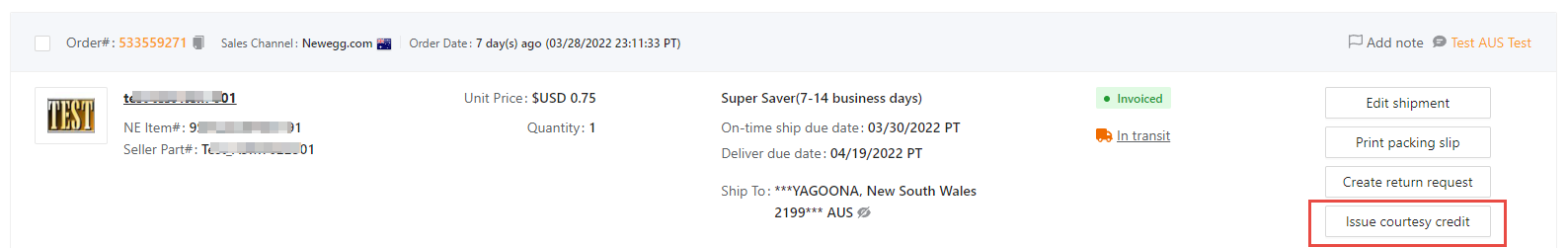 Issue Courtesy Credit - Newegg Marketplace Seller Academy