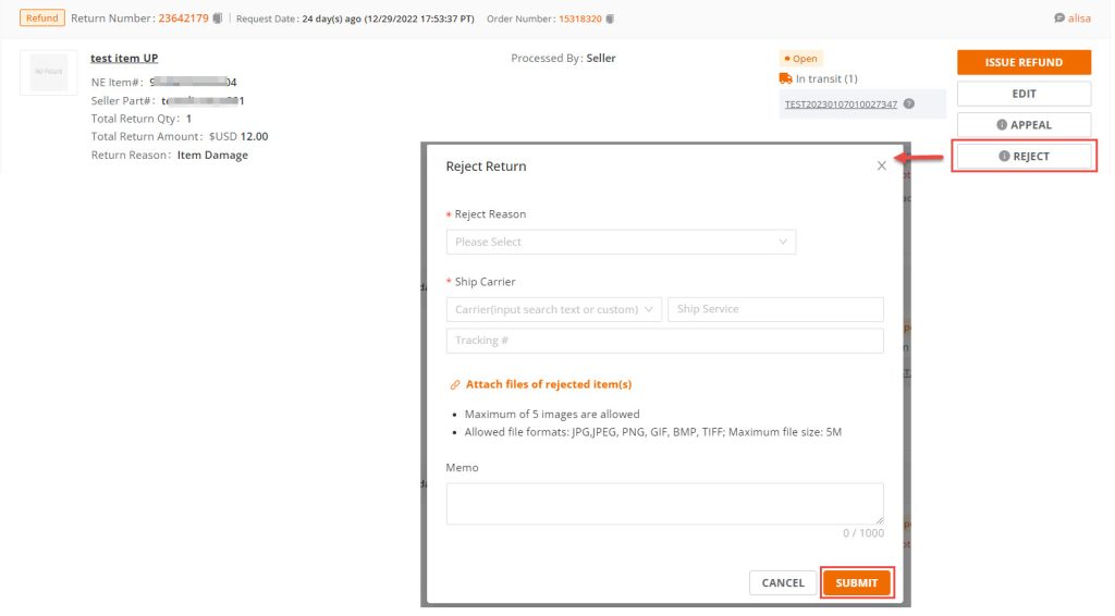 Complete Return Request - Newegg Marketplace Seller Academy